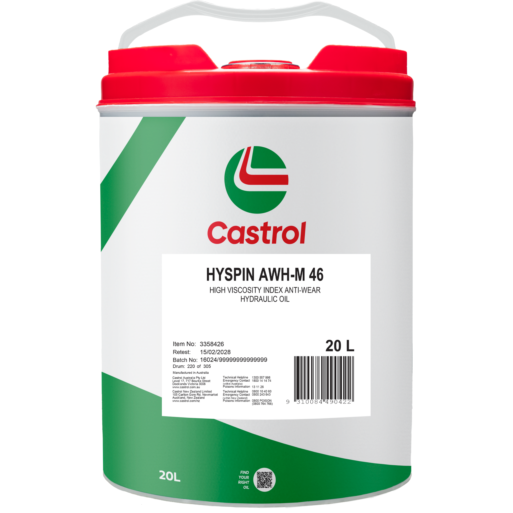 Castrol Hyspin Hydraulic Oil AWS 46 20L NZ – RD Petroleum